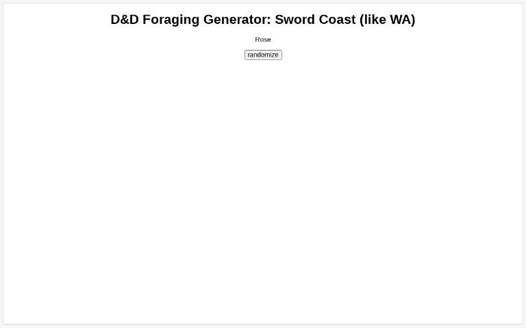 D&D Foraging Generator: Sword Coast (like WA)