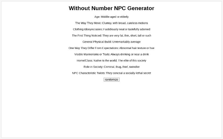Without Number NPC Generator