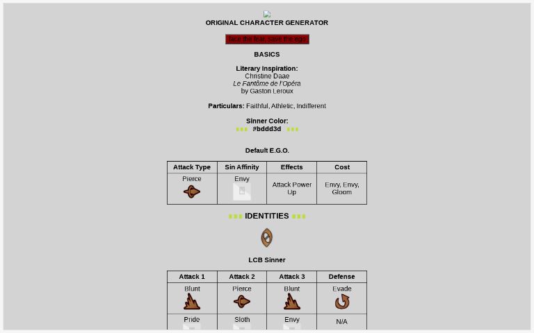 Limbus Company Oc Generator