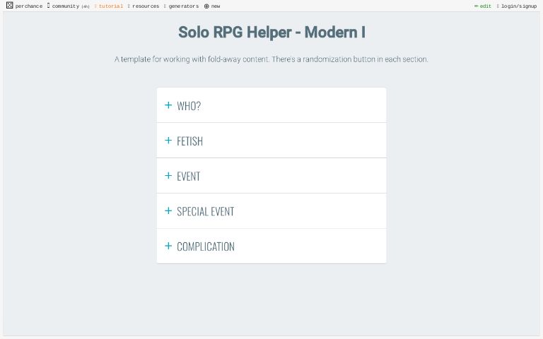 Solo RPG Helper - Modern I ― Perchance Generator