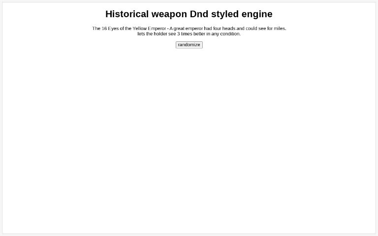 Historical weapon Dnd styled engine ― Perchance Generator