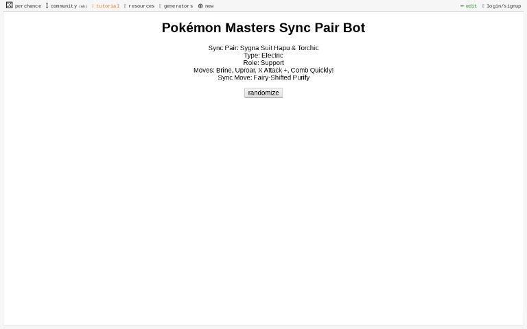 Pokémon Masters Sync Pair Bot ― Perchance Generator
