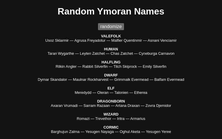 Random Ymoran Names ― Perchance Generator
