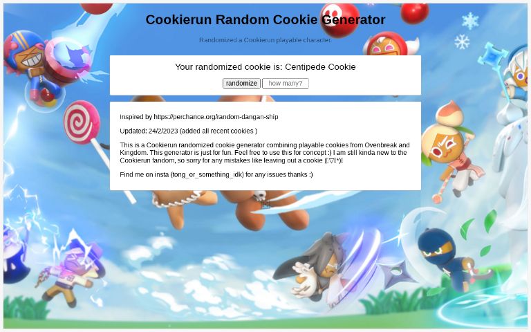 Cookierun Random Cookie Generator