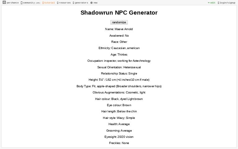 Shadowrun NPC Generator