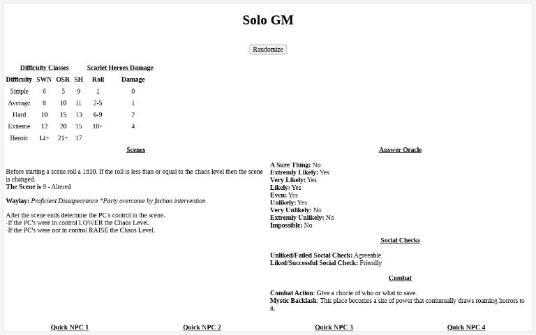 Solo GM ― Perchance Generator