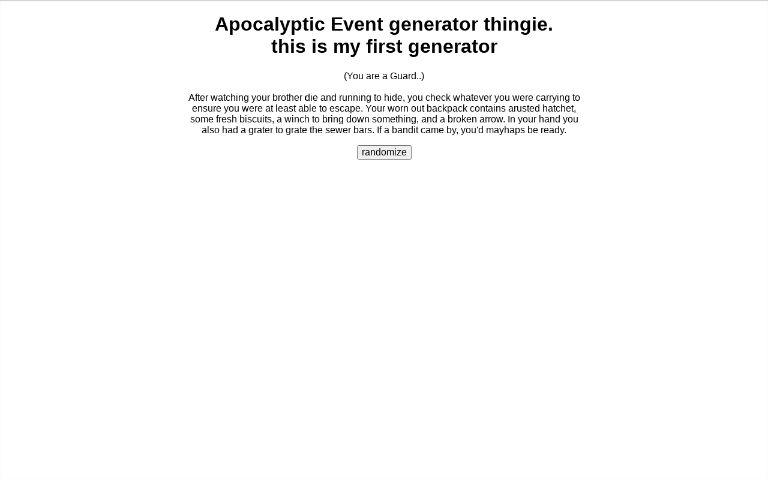 Apocalyptic Event generator thingie.this is my first generator