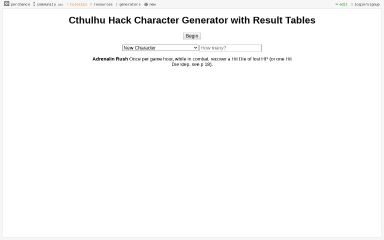 Cthulhu Hack Character Generator with Result Tables
