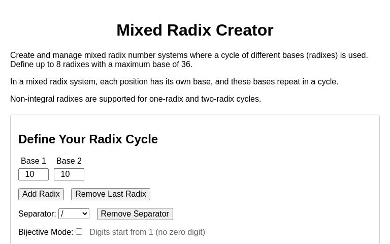 Mixed Radix Creator ― Perchance Generator