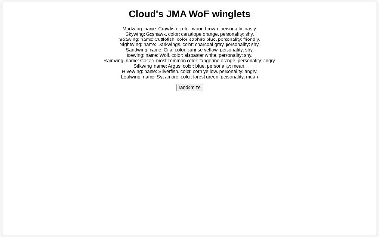 Cloud's JMA WoF winglets ― Perchance Generator