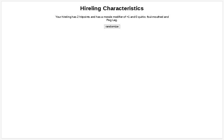 Hireling Characteristics ― Perchance Generator