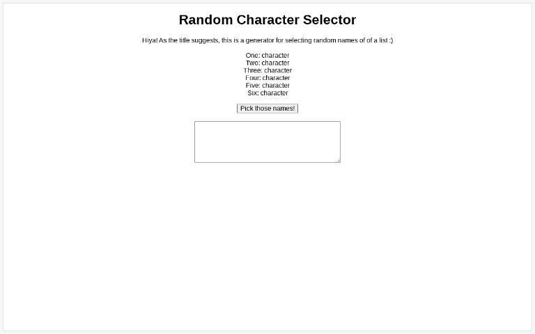 Random Character Selector ― Perchance Generator