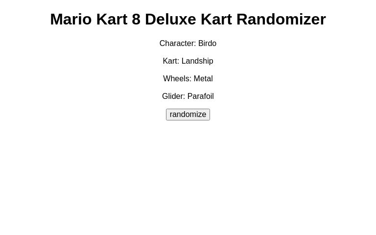 Mario Kart 8 Deluxe Kart Randomizer ― Perchance Generator