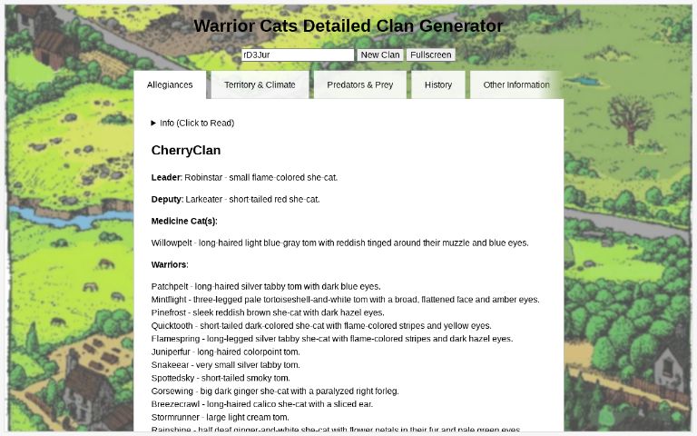 Warrior Cats Detailed Clan Generator