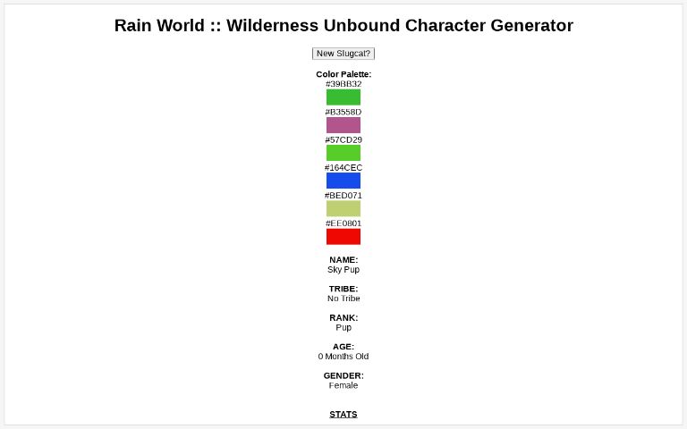 Rain World :: Wilderness Unbound Character Generator