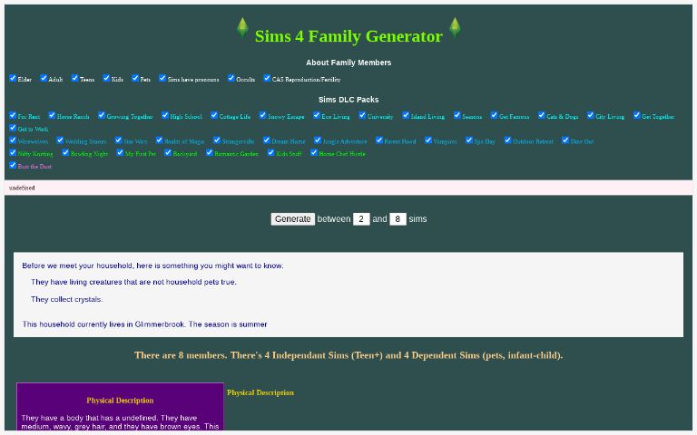 Sims 4 Family Generator