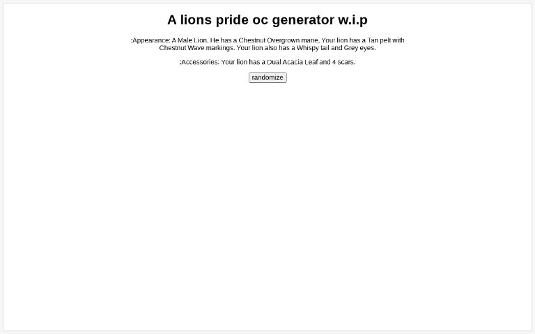 A lions pride oc generator w.i.p