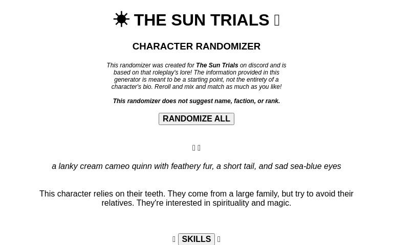 ☀️ THE SUN TRIALS 🌑 ― Perchance Generator