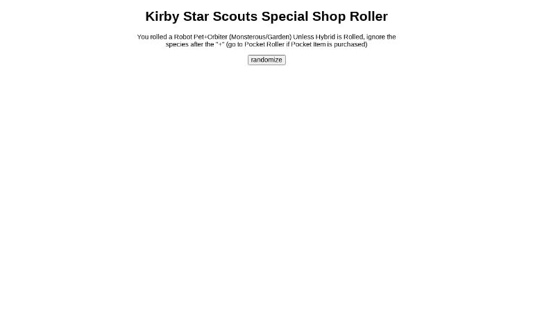 Kirby Star Scouts Special Shop Roller ― Perchance Generator