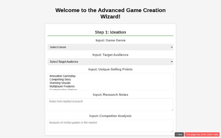 Welcome to the Advanced Game Creation Wizard! ― Perchance Generator