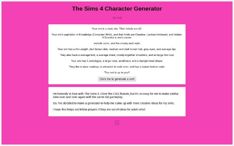 The Sims 4 Character Generator