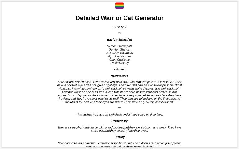 Detailed Warrior Cat Generator