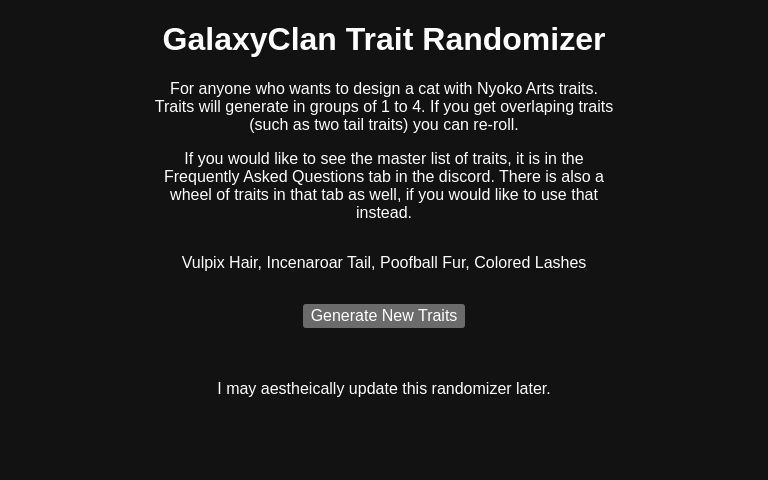 GalaxyClan Trait Randomizer ― Perchance Generator