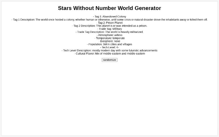 Stars Without Number World Generator