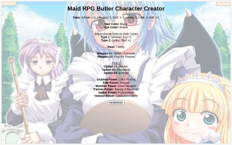 Maid RPG Butler Character Creator ― Perchance Generator