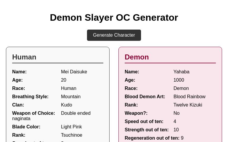 Demon Slayer OC Generator