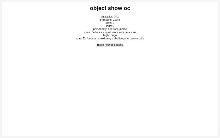 object show oc ― Perchance Generator