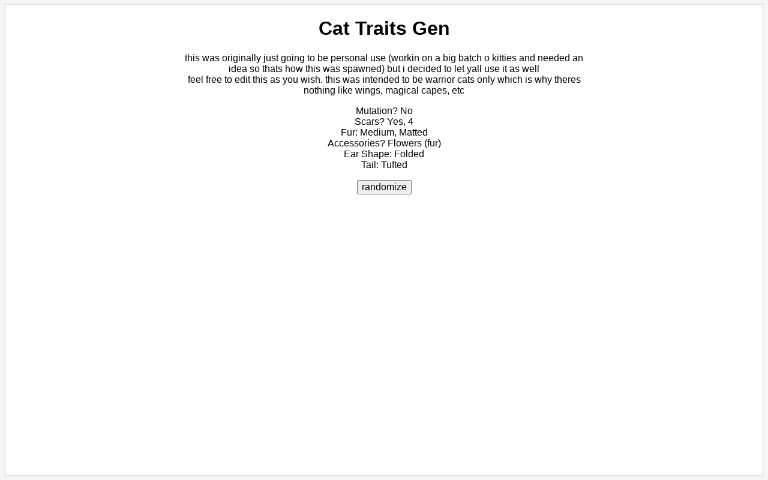 Cat Traits Gen ― Perchance Generator