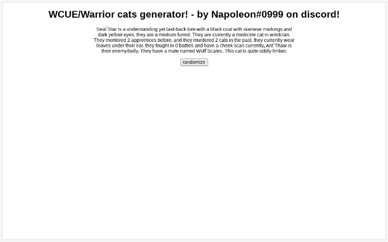 WCUE/Warrior cats generator! - by Napoleon#0999 on discord!