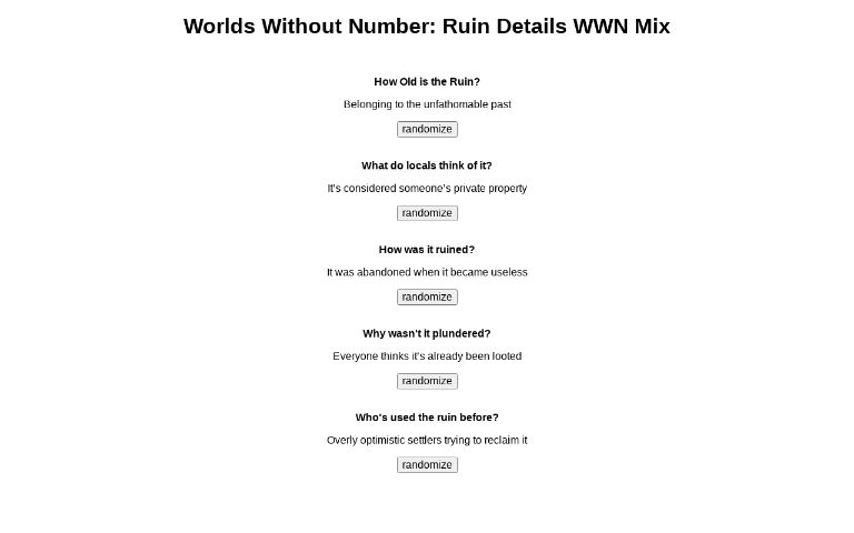 Worlds Without Number: Ruin Details WWN Mix ― Perchance Generator
