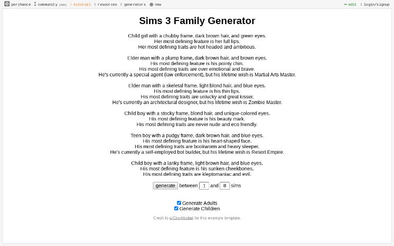 Sims 3 Family Generator