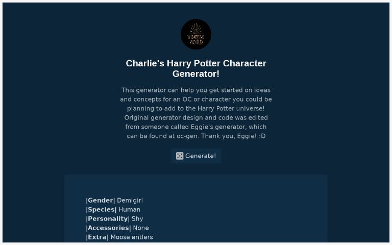 Charlie's Harry Potter Character Generator!
