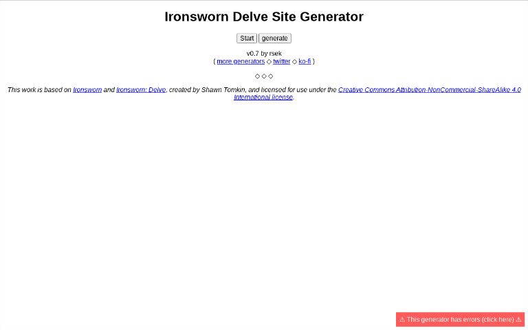 Ironsworn Delve Site Generator