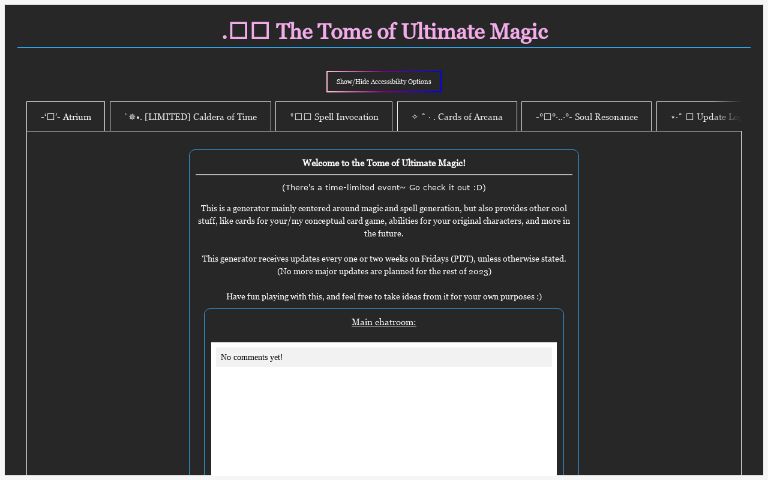 .ೃ࿐ The Tome of Ultimate Magic ― Perchance Generator