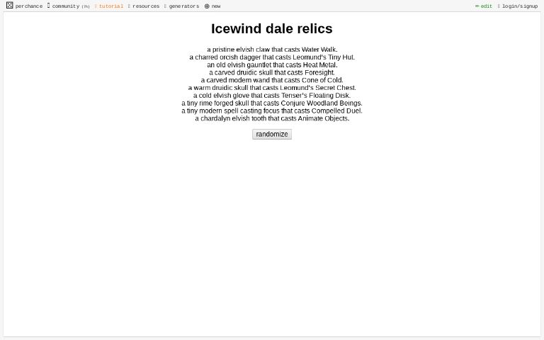 Icewind dale relics ― Perchance Generator