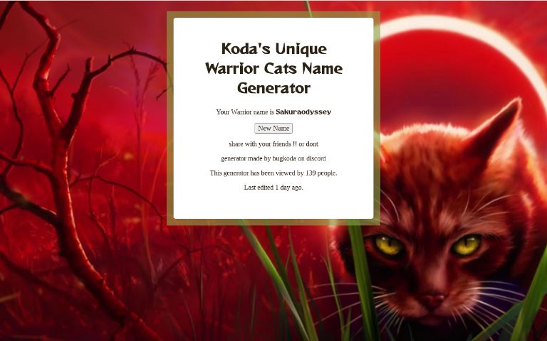 Koda's Unique Warrior Cats Name Generator