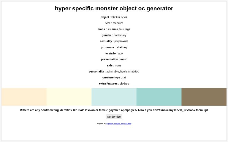 hyper specific monster object oc generator