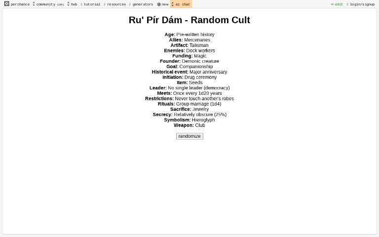 Ru' Pír Dám - Random Cult ― Perchance Generator