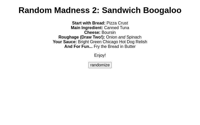 Random Madness 2: Sandwich Boogaloo ― Perchance Generator