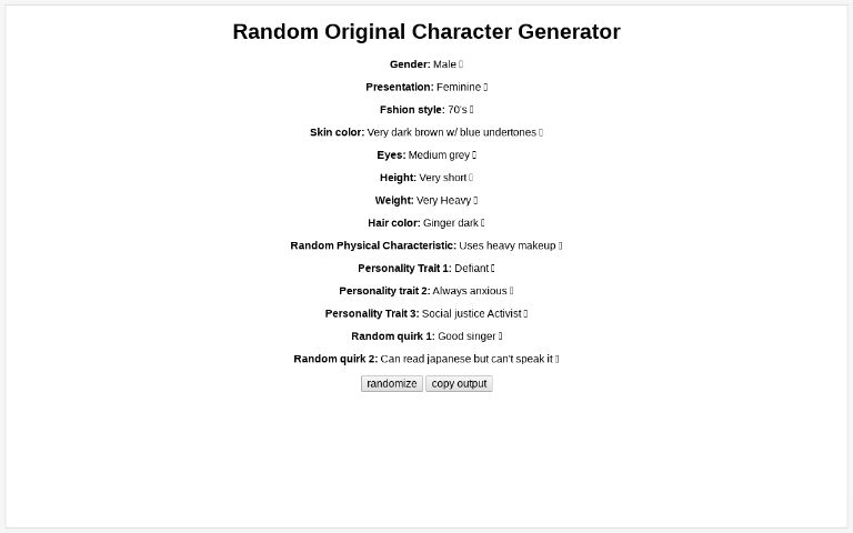 Random Original Character Generator