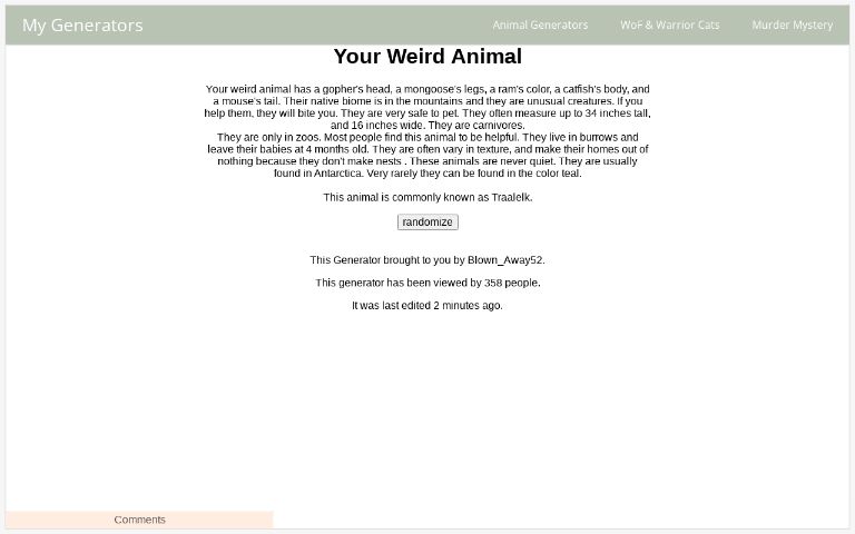 Your Weird Animal ― Perchance Generator