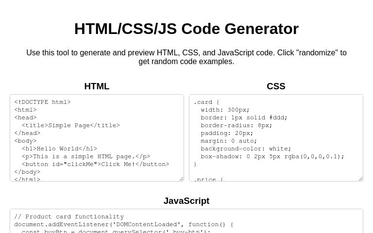 HTML/CSS/JS Code Generator
