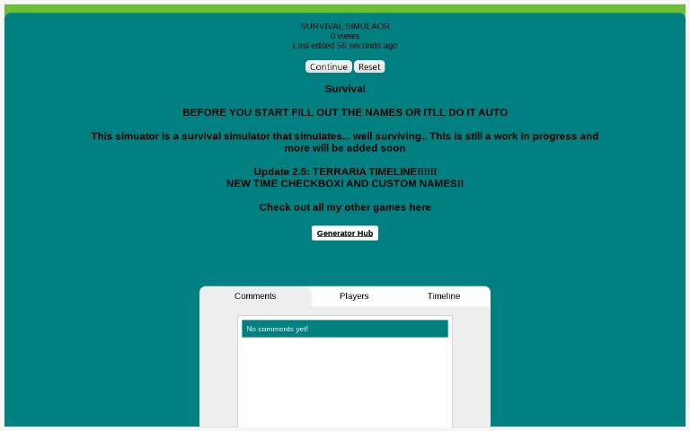 Survival Simulator ― Perchance Generator