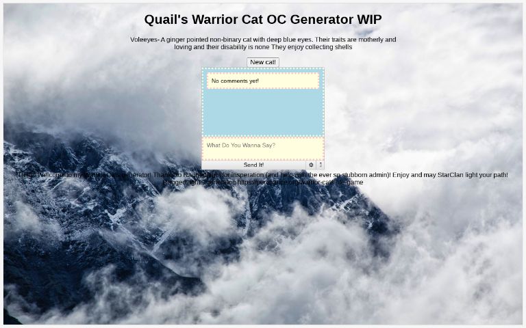 Quail's Warrior Cat OC Generator WIP