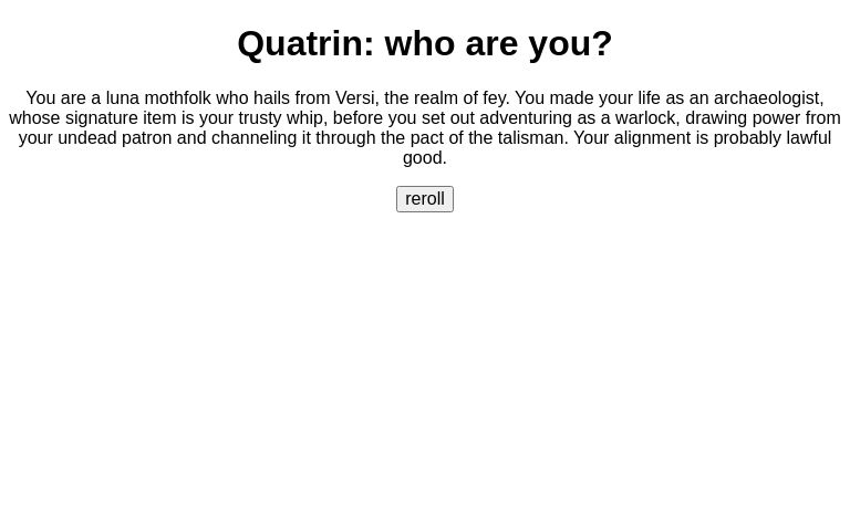 Quatrin: who are you? ― Perchance Generator