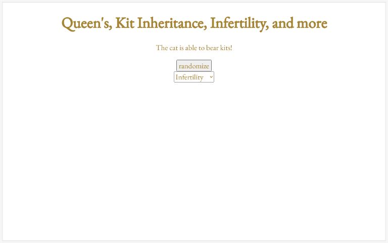 Queen's, Kit Inheritance, Infertility, and more ― Perchance Generator